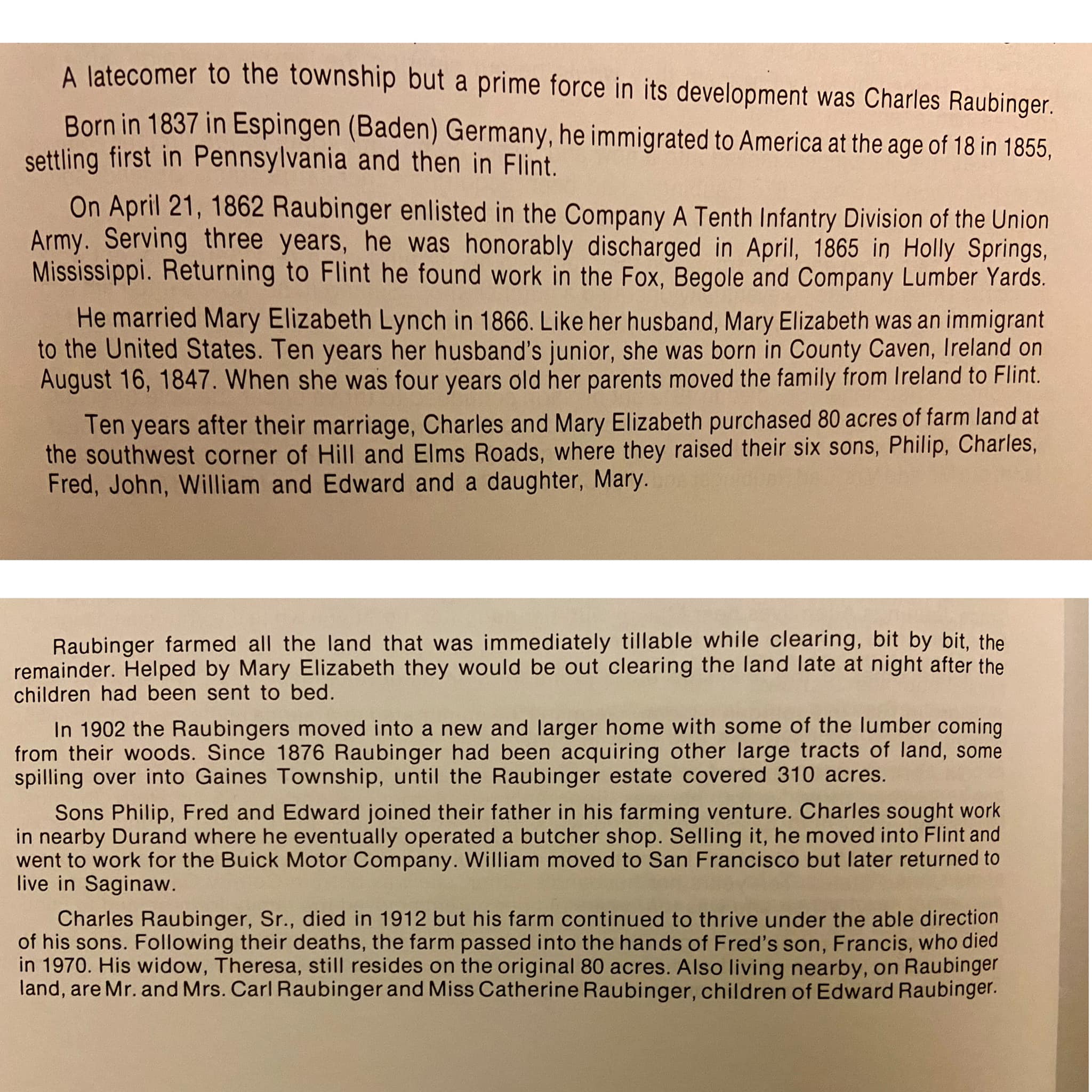 Raubinger Family history - Flushing Area Museum